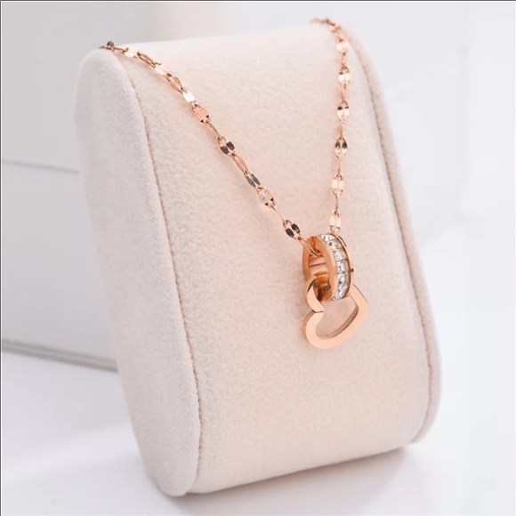 Jewelry | New Double Loop Heart Rose Gold Necklace | Poshmark
